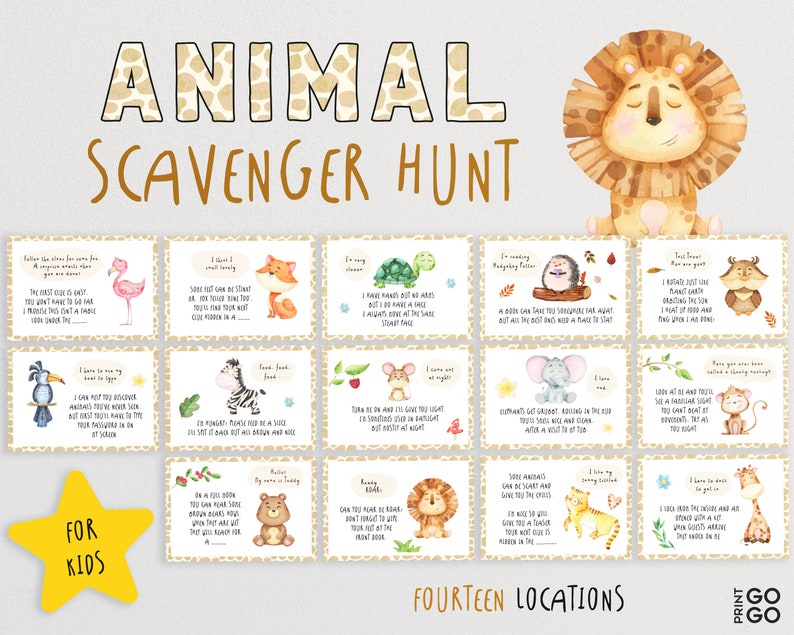 Animal Scavenger Hunt for Kids Birthday Treasure Hunt | Etsy