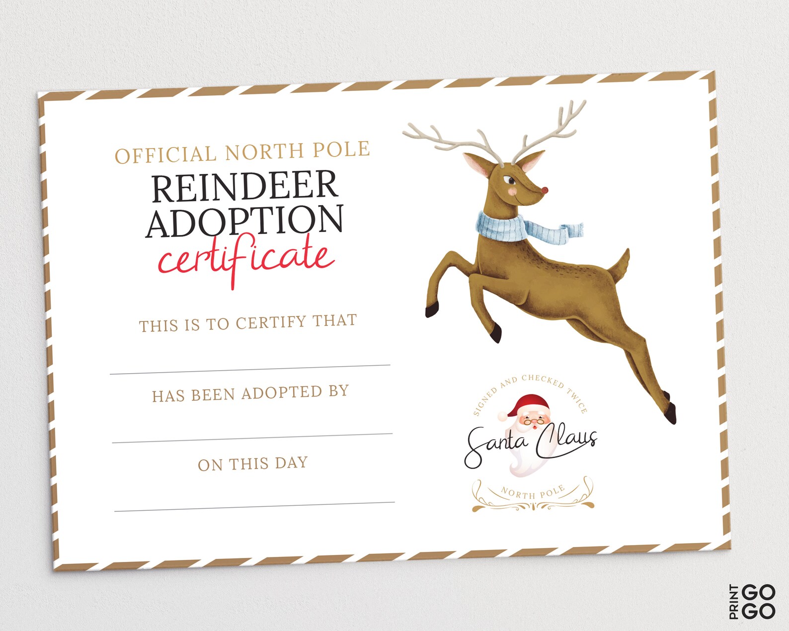 Reindeer Adoption Certificate Christmas Adoption Holiday - Etsy UK