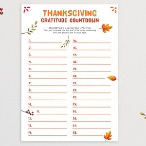 Thanksgiving Gratitude Countdown for Kids | Thanksgiving List | Thanksgiving Activity | Family ...
