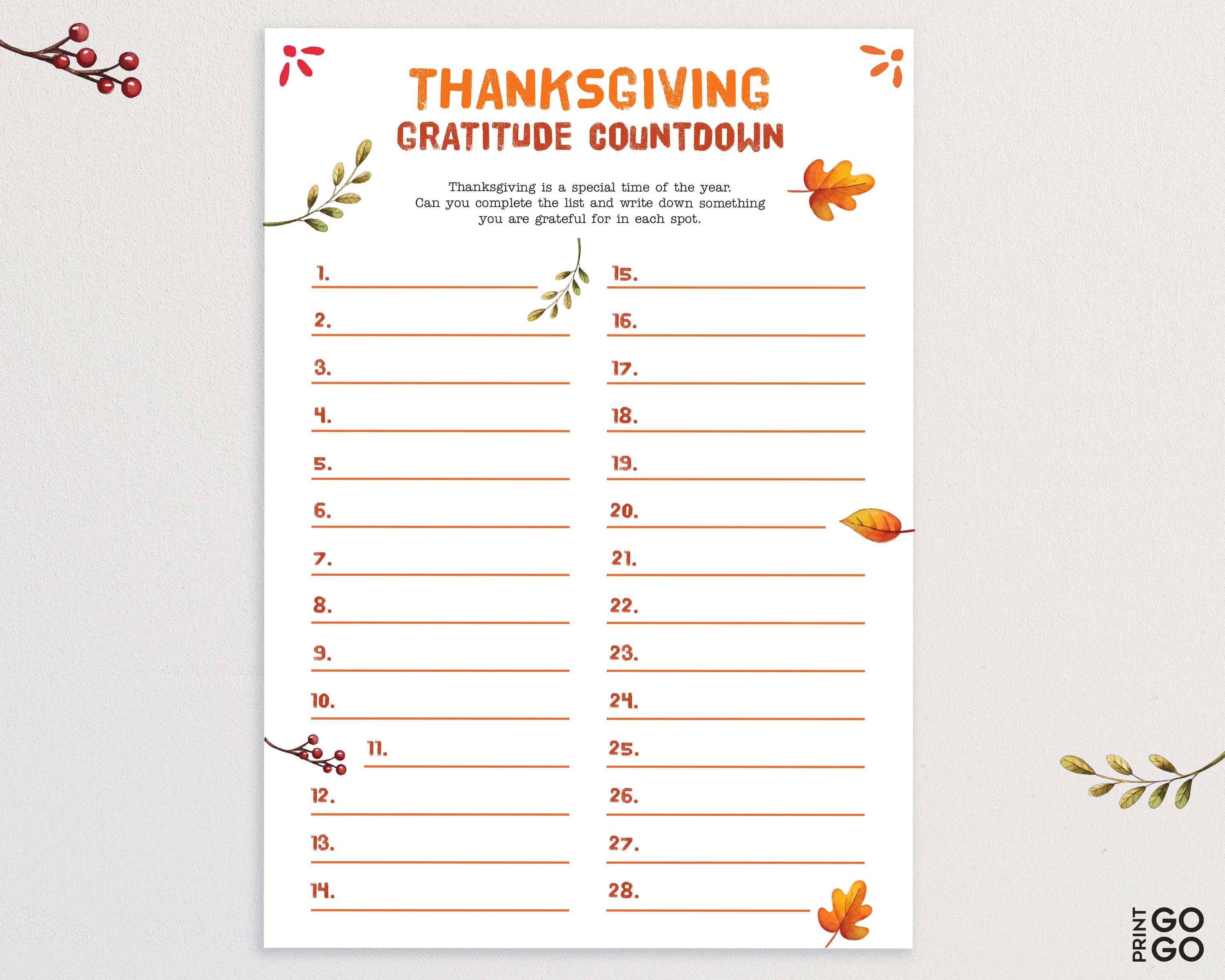 Thanksgiving Gratitude Countdown for Kids | Thanksgiving List ...