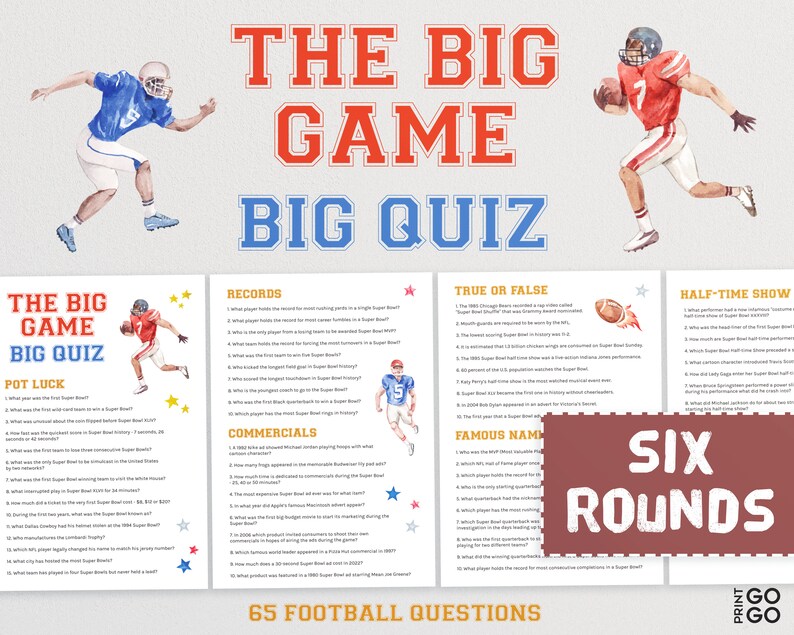 The Big Game Trivia Football Quiz American Football Party - Etsy