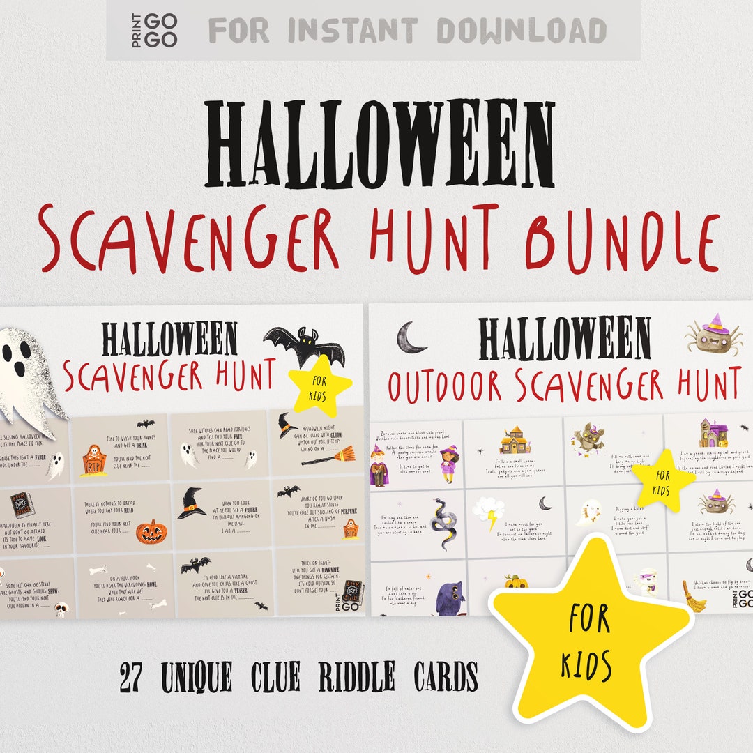 Halloween Scavenger Hunt Bundle for Kids 27 Spooky Riddle Clue Cards ...