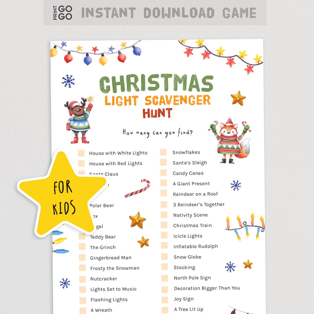 Christmas Light Scavenger Hunt for Kids | Outdoor Light Treasure Hunt ...