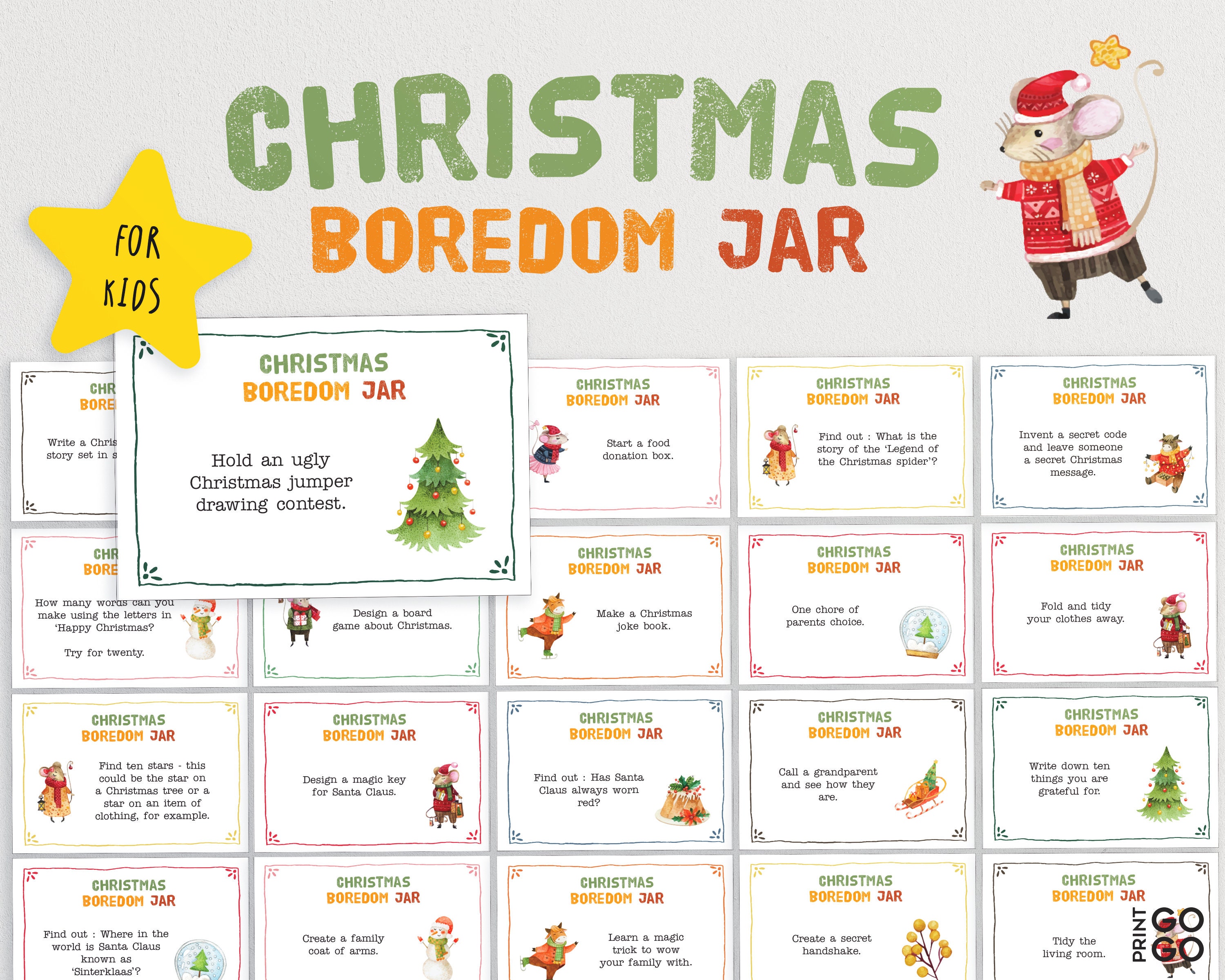 104 Christmas Boredom Jar Cards Festive I'm Bored Jar | Etsy UK