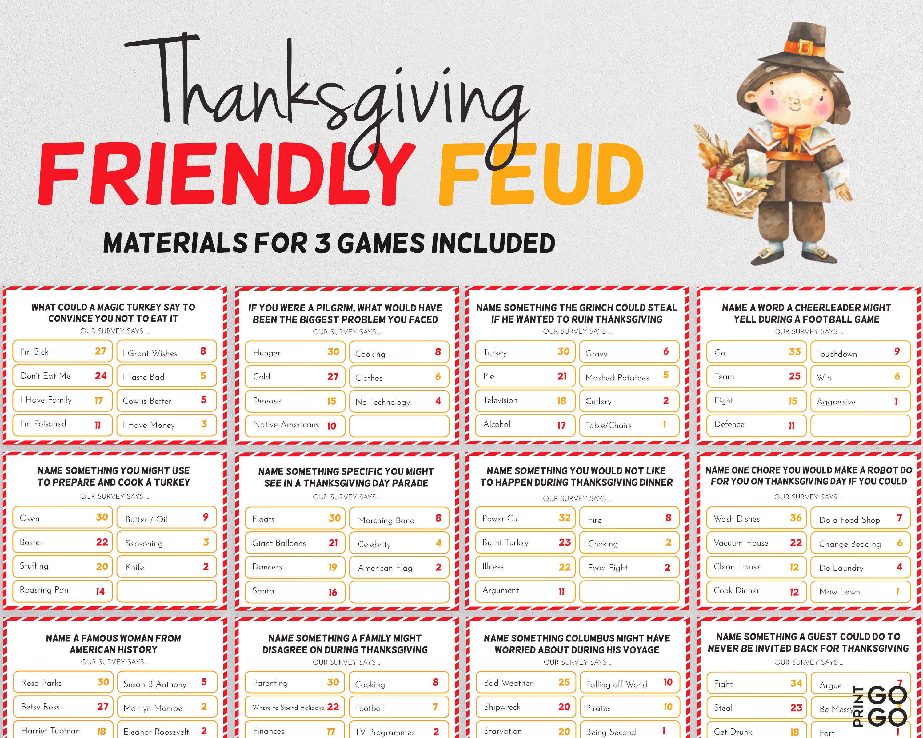 Thanksgiving Friendly Feud Game Bundle - the Hilarious Party Game of ...