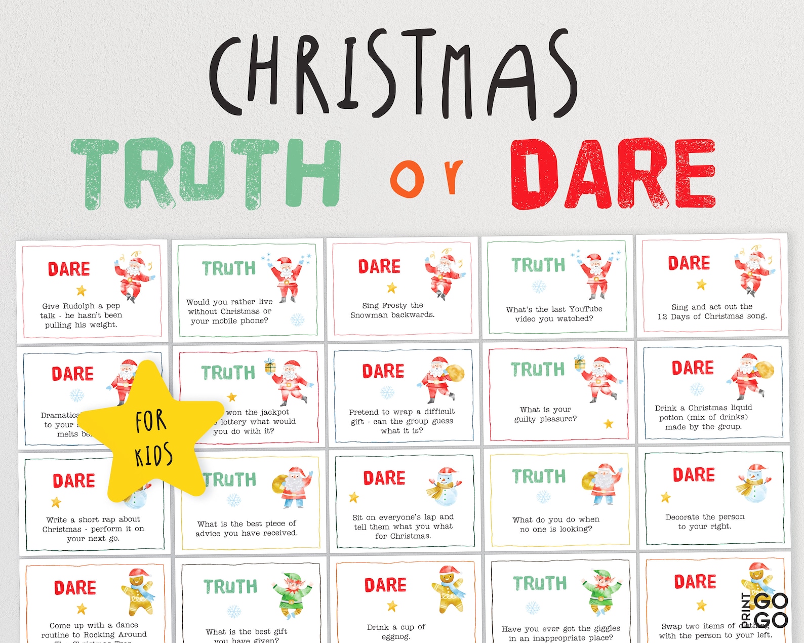 Christmas Truth or Dare Cards the Fun Holiday Party Game for - Etsy