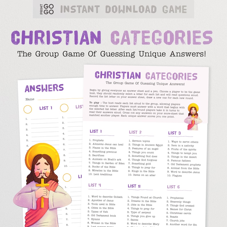 Christian Categories the Group Game of Guessing Unique Answers Lenten ...