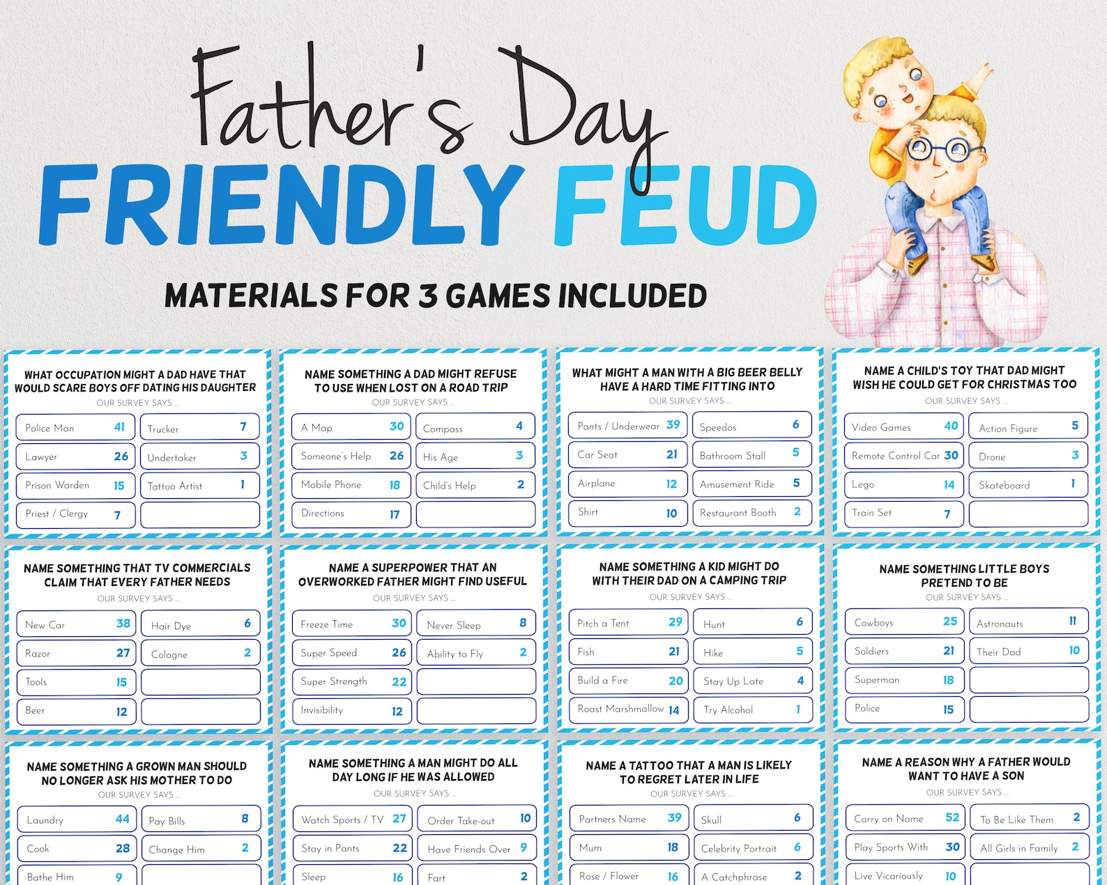 Father's Day Friendly Feud Game the Hilarious Party Game - Etsy UK