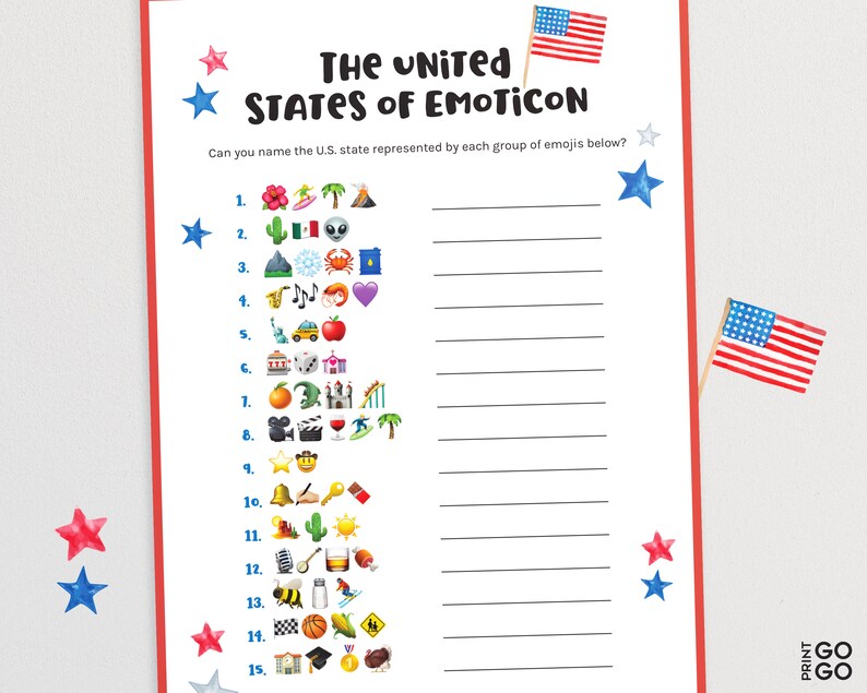 The United States of Emoticon Quiz American States Trivia - Etsy UK