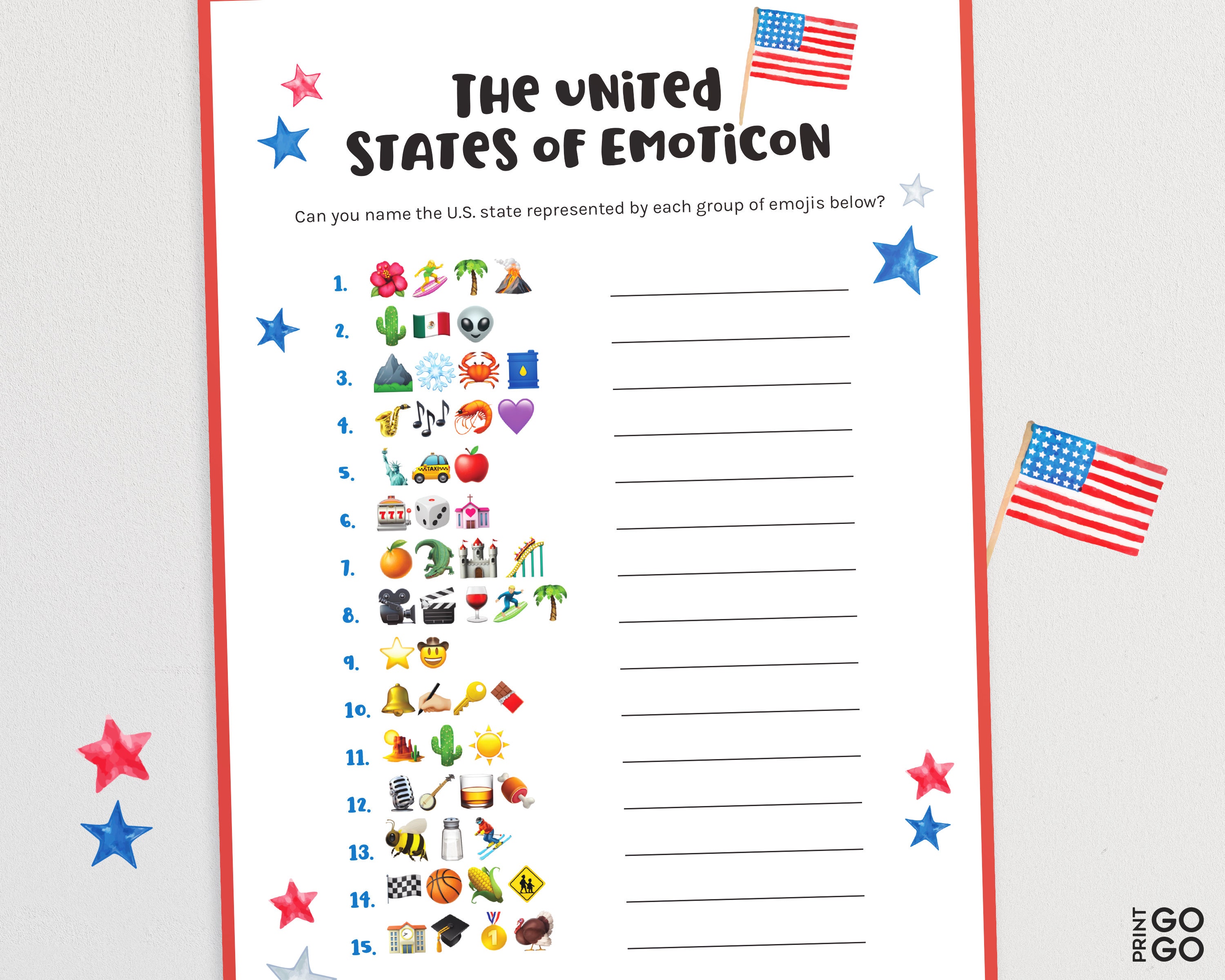 The United States of Emoticon Quiz American States Trivia - Etsy UK