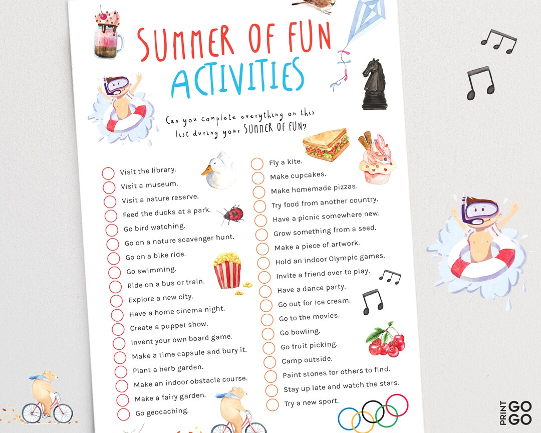 Summer of Fun Activity Checklist Kids Summer Holiday Ideas - Etsy