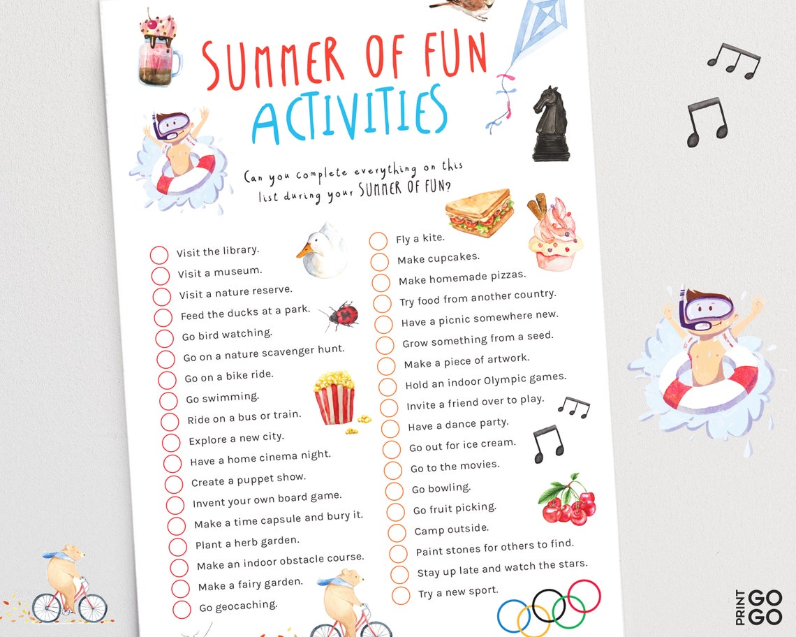 Summer of Fun Activity Checklist Kids Summer Holiday Ideas - Etsy