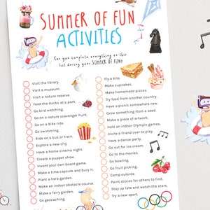 Summer of Fun Activity Checklist Kids Summer Holiday Ideas - Etsy