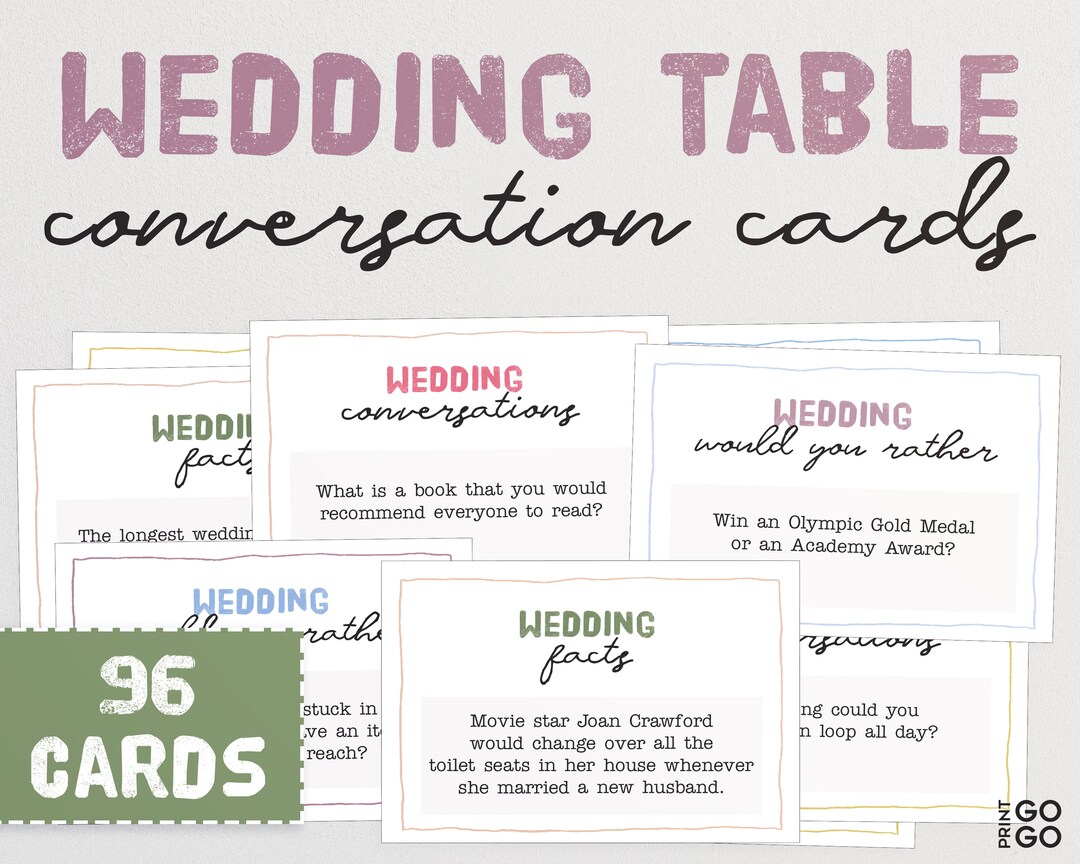 96 Wedding Table Conversation Cards Ice Breaker Activity for - Etsy