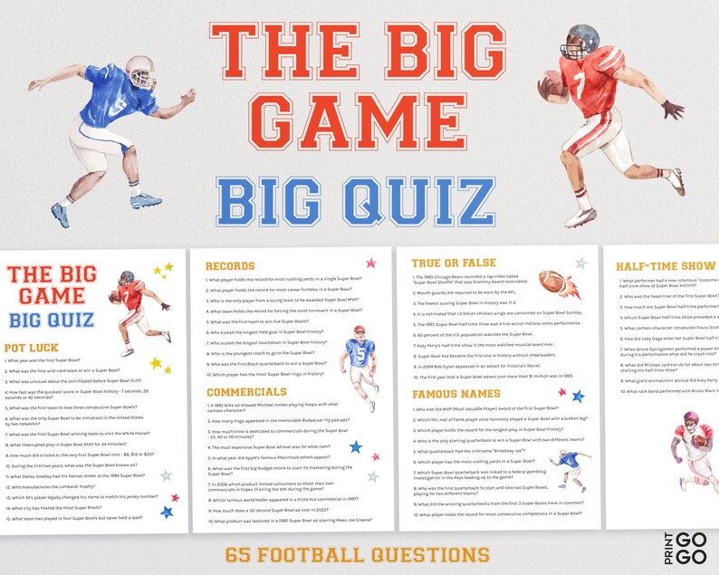 The Big Game Trivia Football Quiz American Football Party - Etsy
