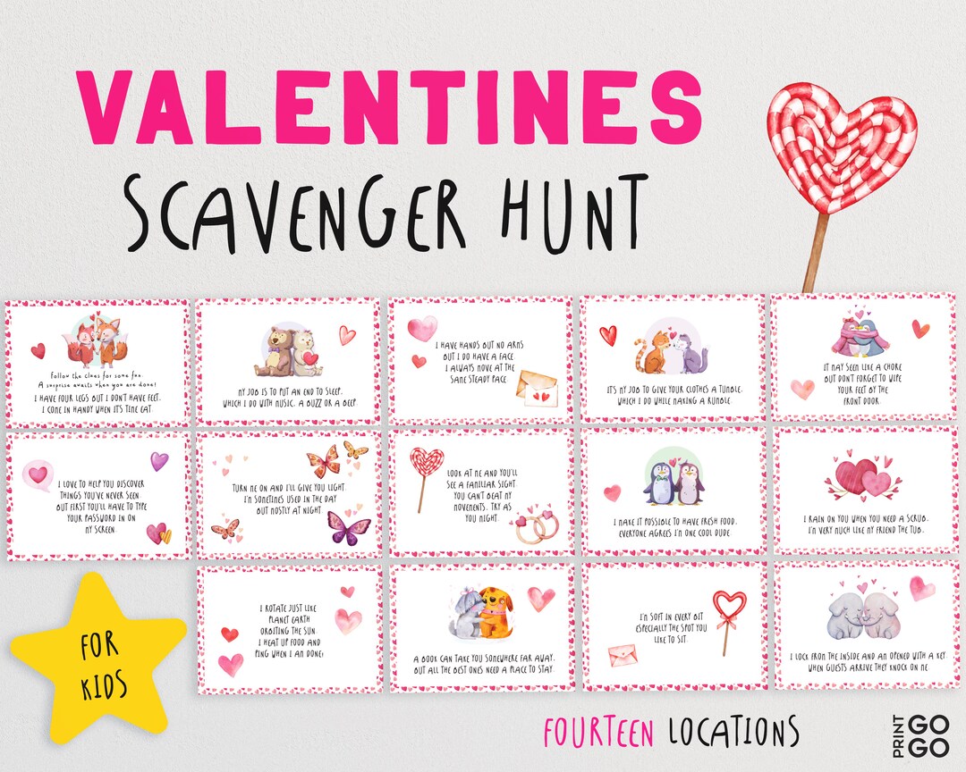 Valentine's Scavenger Hunt for Kids Valentines Treasure - Etsy