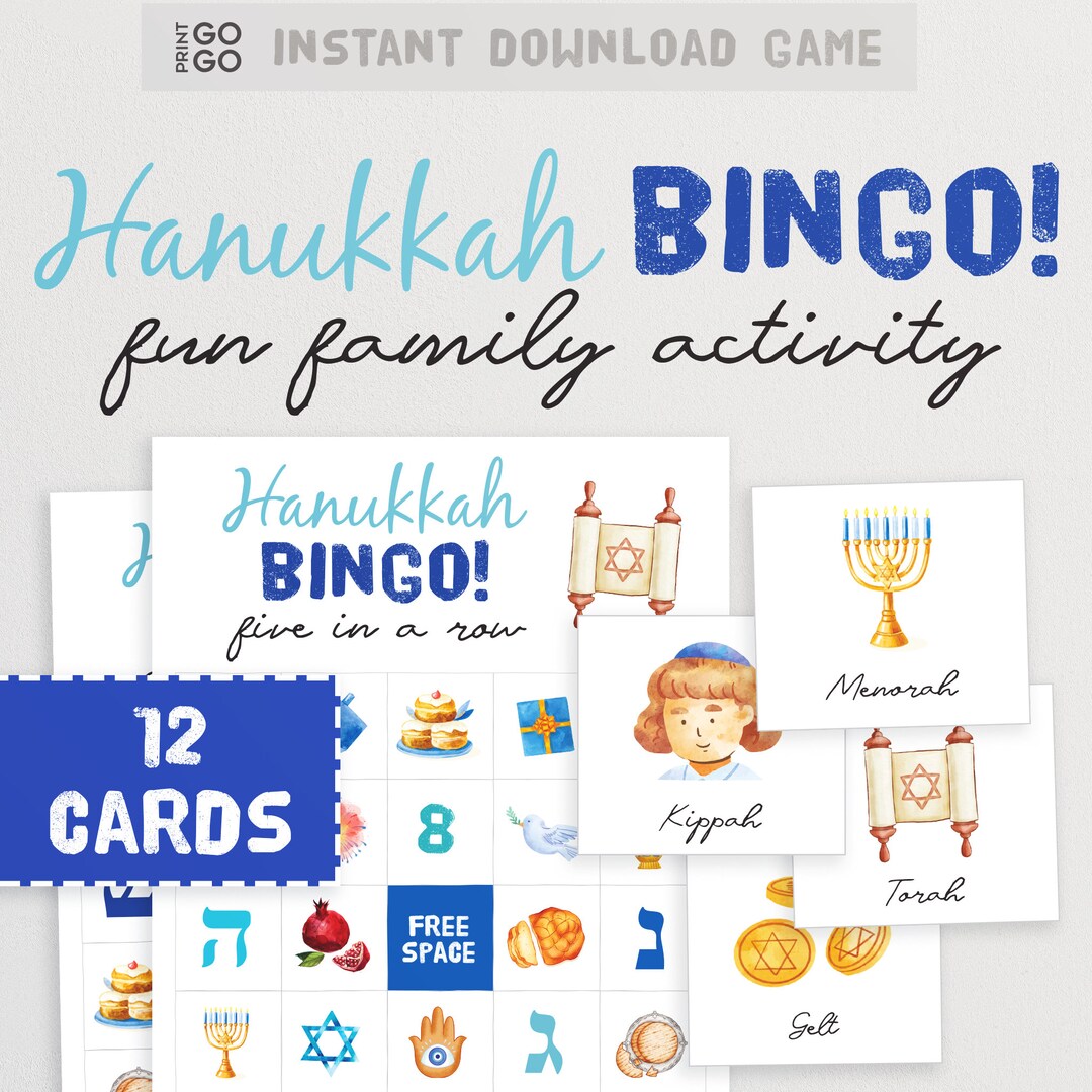 Hanukkah Bingo Cards - the Fun Jewish Party Game of Getting Five in a ...