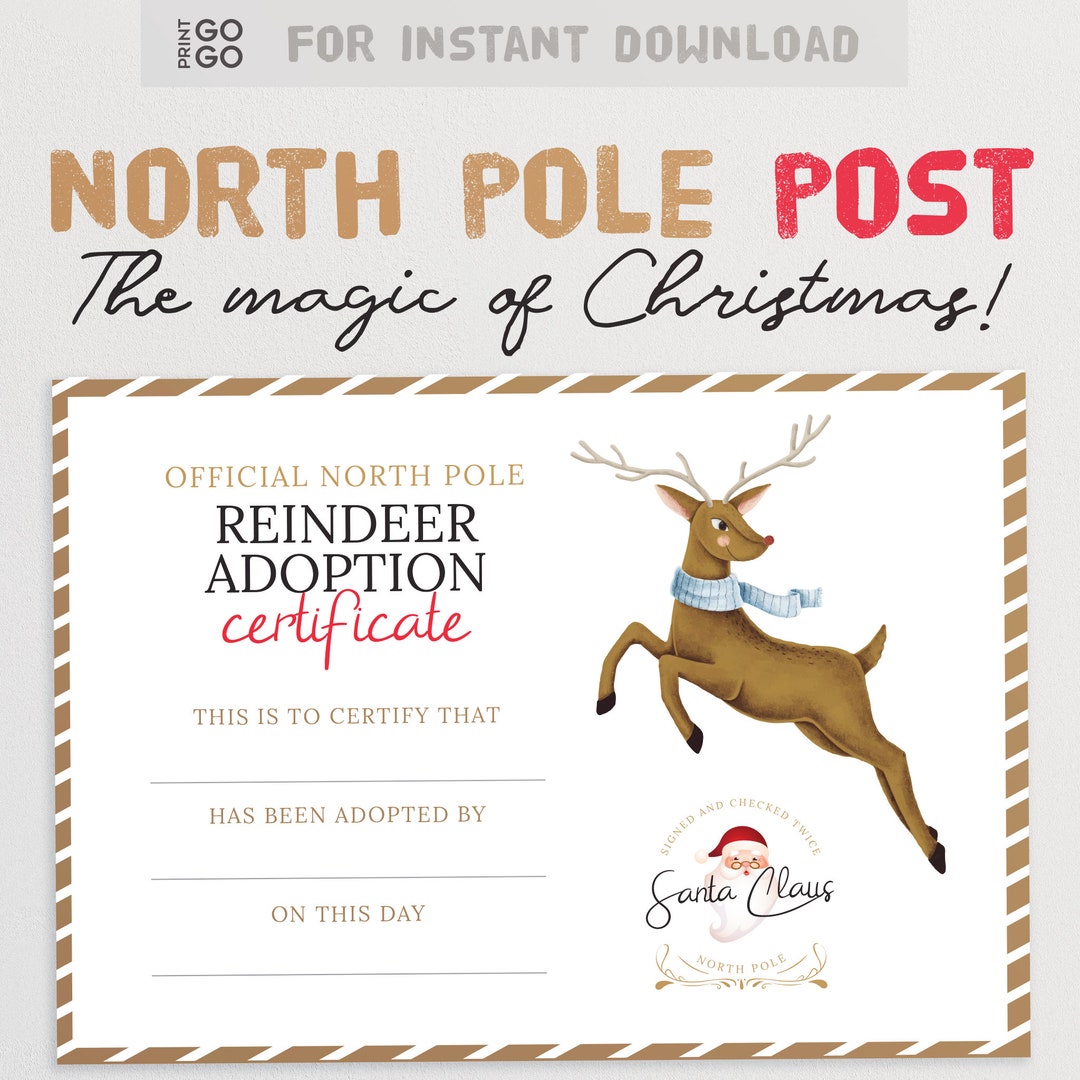 Reindeer Adoption Certificate | Christmas Adoption | Holiday ...