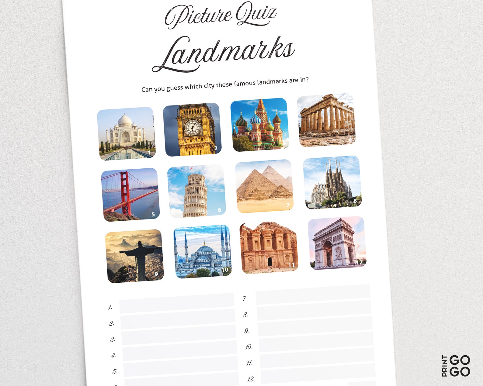 Picture Quiz Famous Landmarks Pub Quiz Picture Round | Etsy