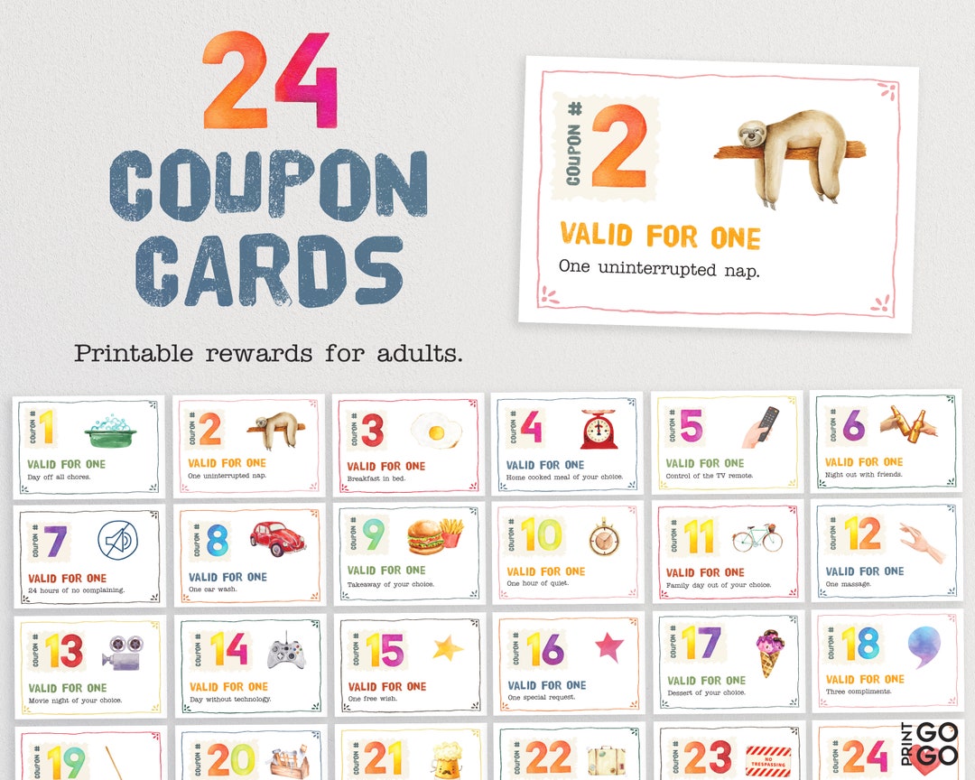 Printable Coupon Cards for Adults Coupon Book Adult Reward - Etsy