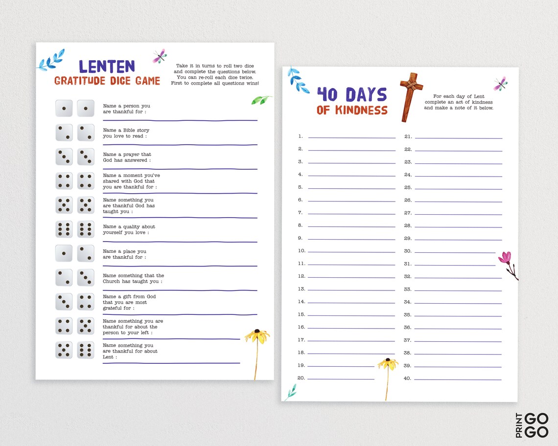 Lenten Activities for Children - Including Lent Gratitude Dice Game and ...