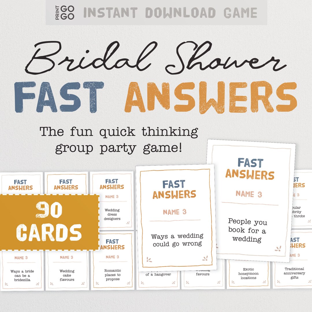 Bridal Shower Fast Answers Game - the Fun Quick Thinking Group Party ...