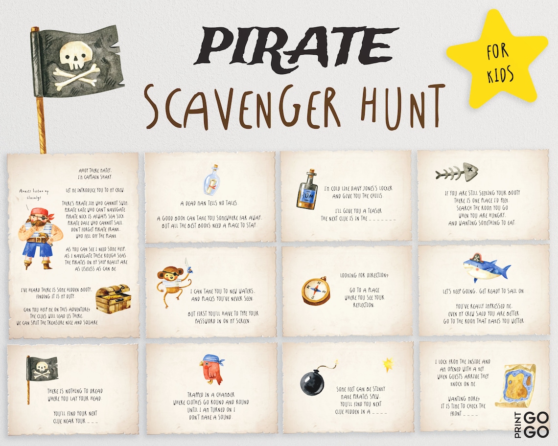 Pirate Scavenger Hunt for Kids Pirate Birthday Treasure Hunt | Etsy UK
