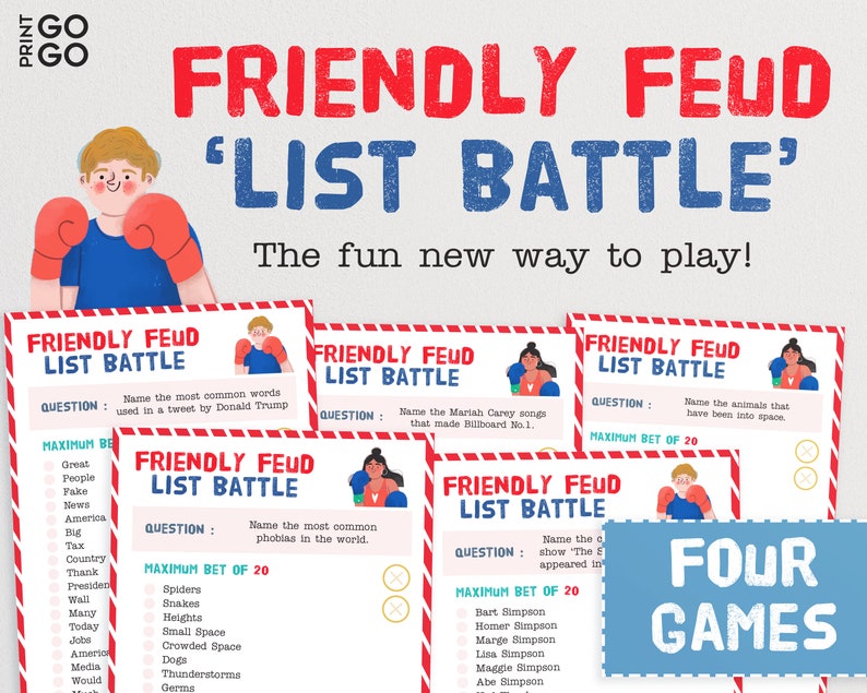Friendly Feud 'list Battle' the Fun New and Original - Etsy