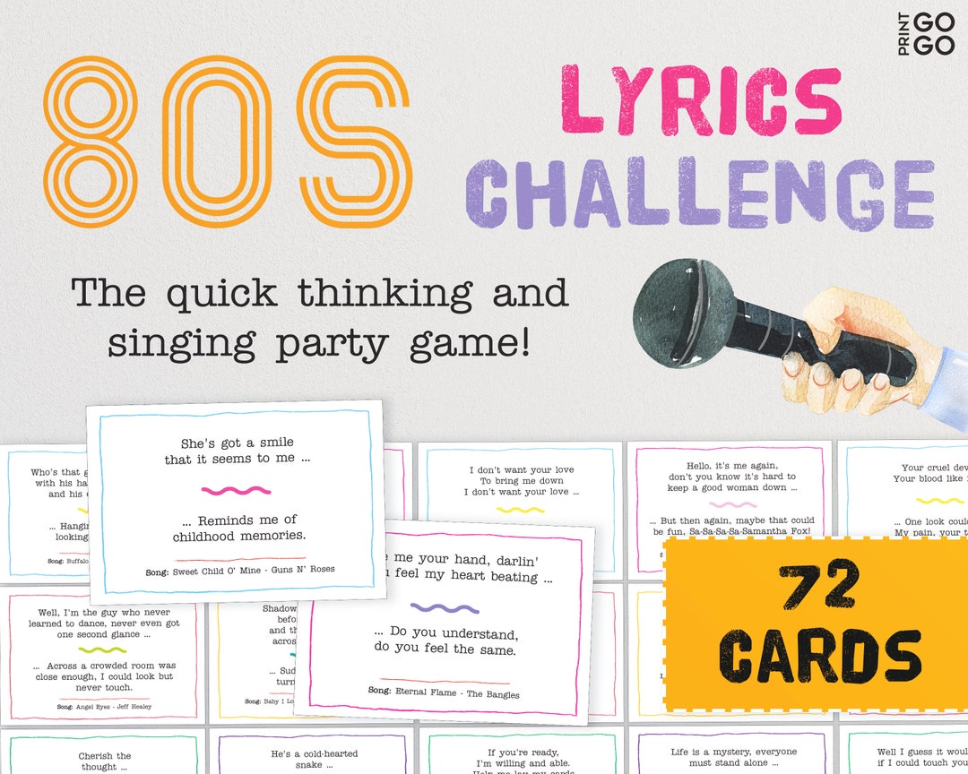 80s Songs Lyrics Challenge Game the Quick Thinking and - Etsy