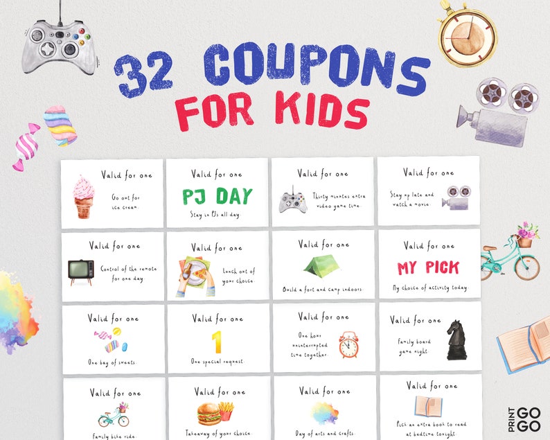32 Coupons for Kids Birthday Gift for Children Activity - Etsy
