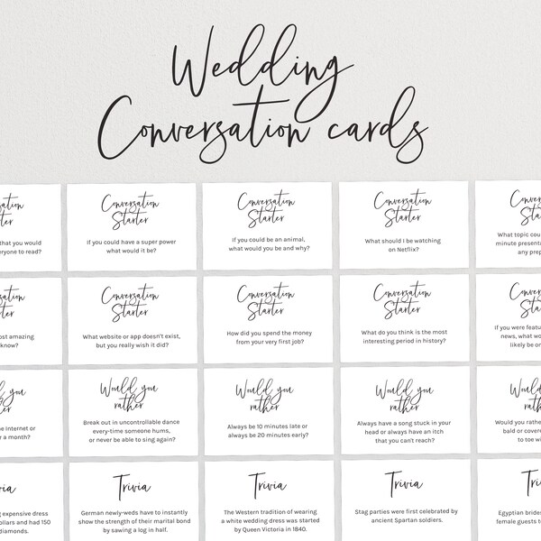 Reception Conversation Cards - Etsy