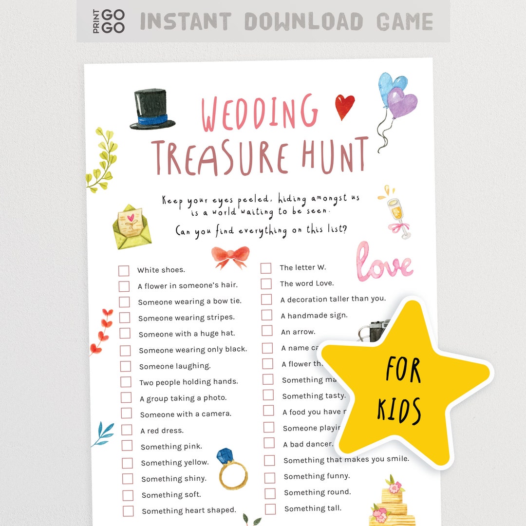 Wedding Treasure Hunt for Kids | Wedding Scavenger Hunt | Wedding Games ...