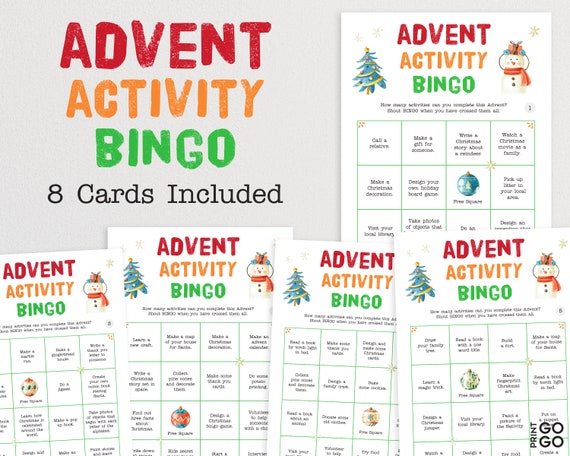 Advent Activity Bingo Cards Boredom Busting Ideas for - Etsy