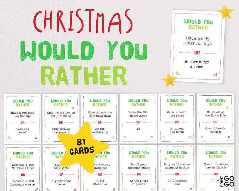 Christmas Would You Rather Cards the Fun Holiday Party - Etsy