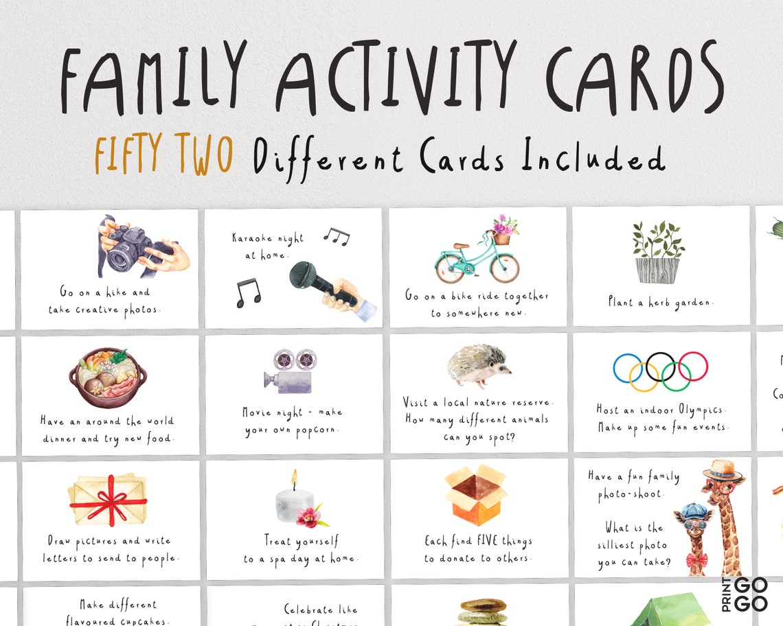 52 Family Activity Cards Weekly Activities for Families | Etsy