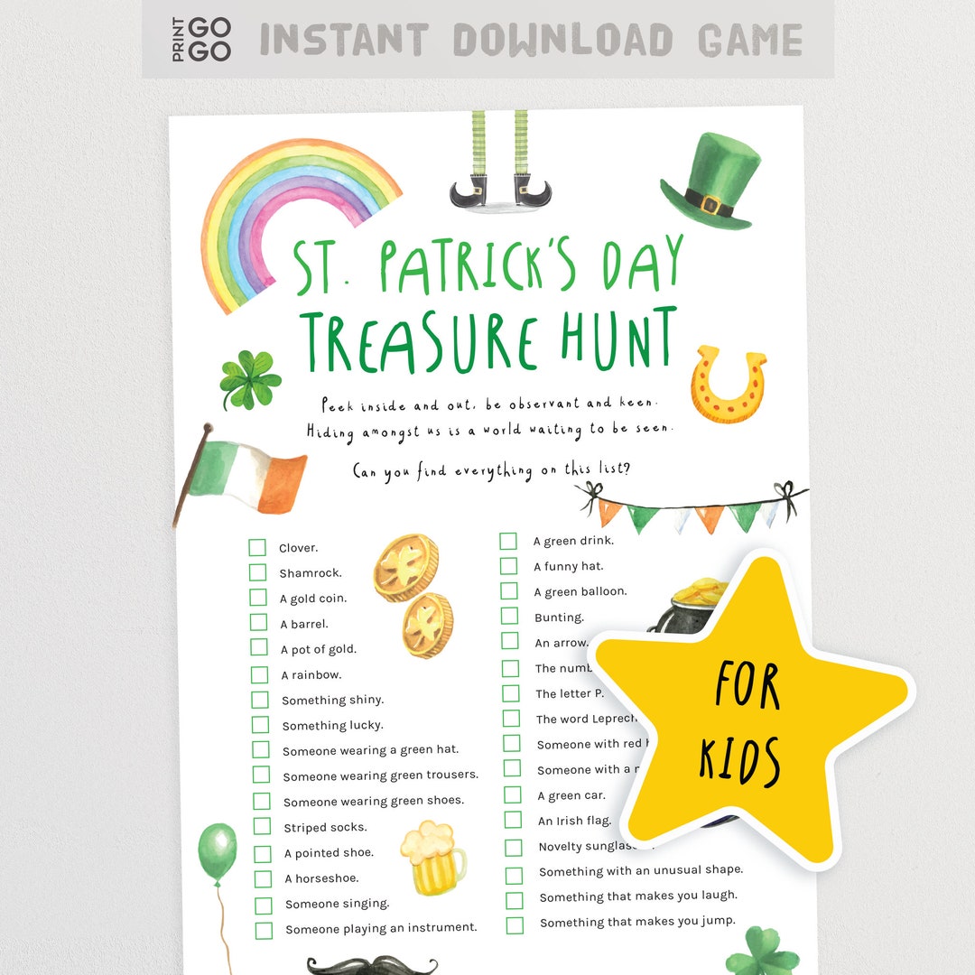 St. Patrick's Day Treasure Hunt for Kids | St Patricks Day Scavenger ...