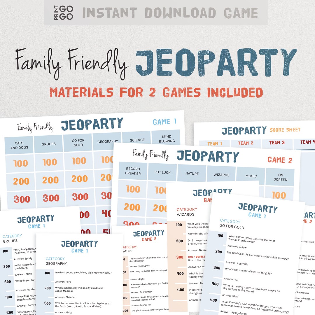 Family Jeoparty Trivia Game - the Fun Quiz of General Knowledge | Print ...