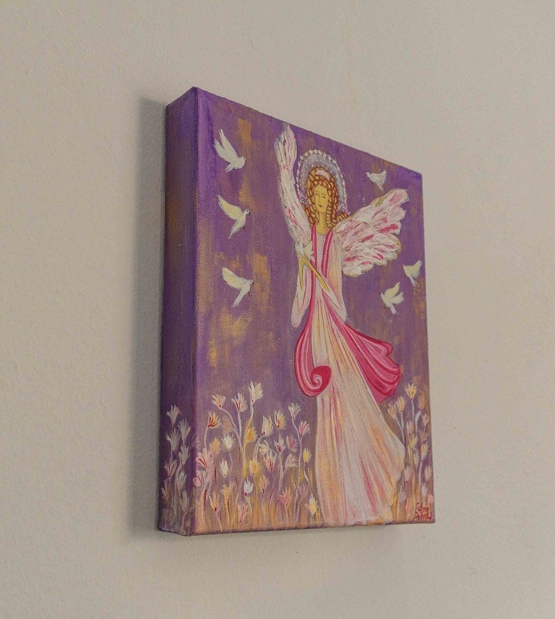 Christmas Angel Paint Original Handmade Angel In Purple - Etsy México