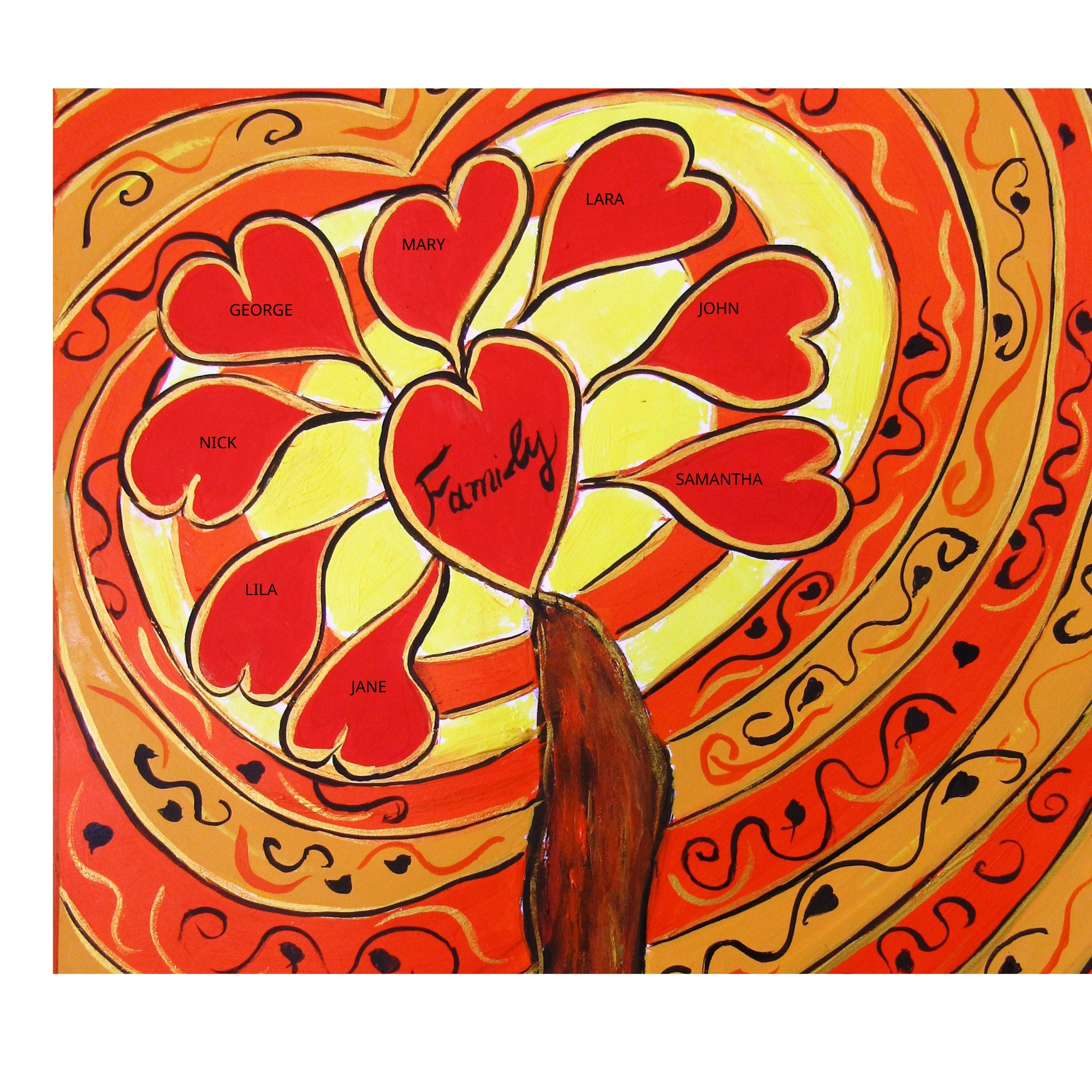 Family Tree Wall Art, Red Heart Printable - Etsy