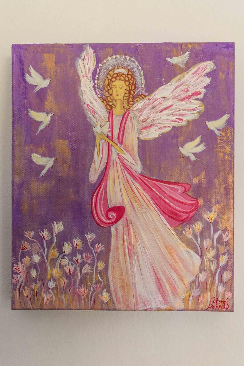 Christmas Angel Paint Original Handmade Angel In Purple - Etsy México
