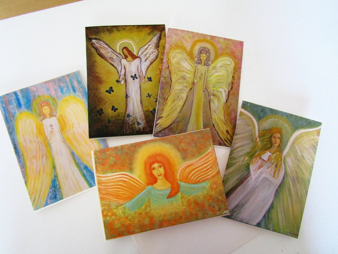 5 Pack Angel Greeting Cards Handmade Print Spiritual Gift Religious ...