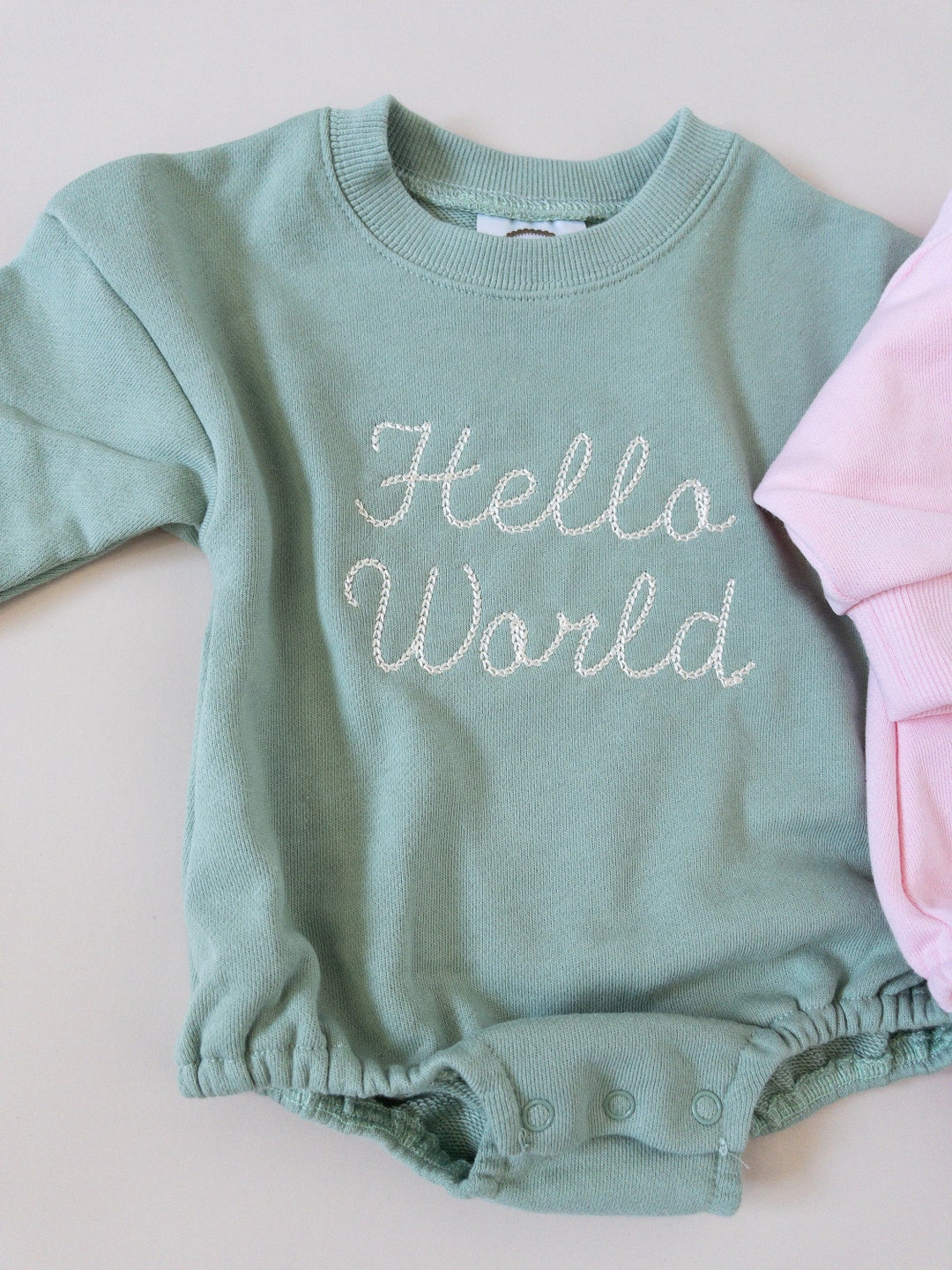 Hello World Bubble Romper Outfit, Embroidered Baby Sweatshirt, Baby ...