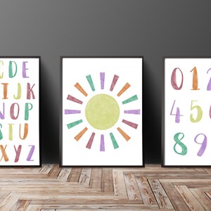 Set of Three Neutral Alphabet Poster Sunshine Boho Scandinavian Kid ...