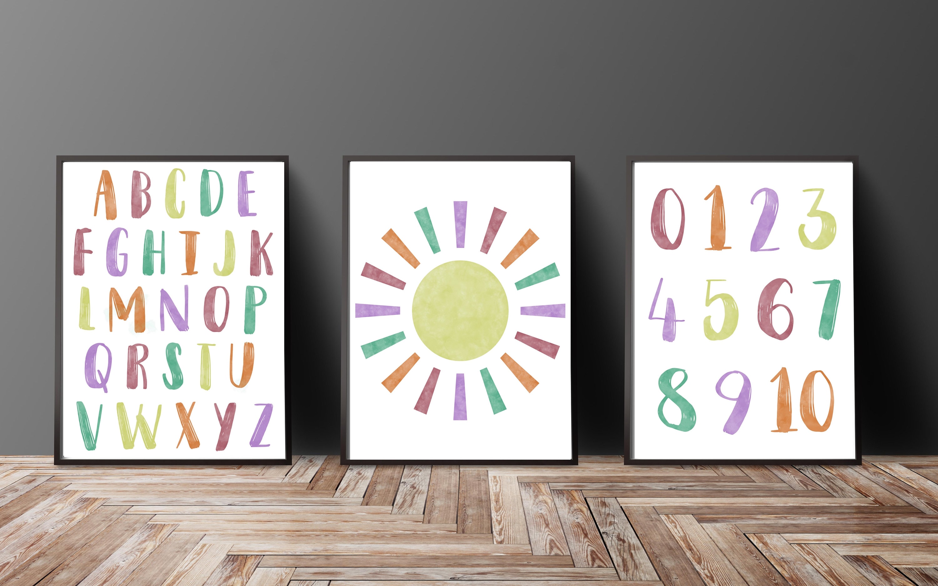 Set of Three Neutral Alphabet Poster Sunshine Boho Scandinavian Kid ...