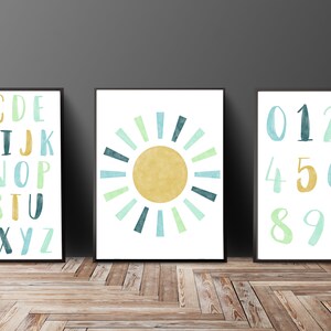 Set of Three Neutral Alphabet Poster Sunshine Boho Watercolor Kid ...