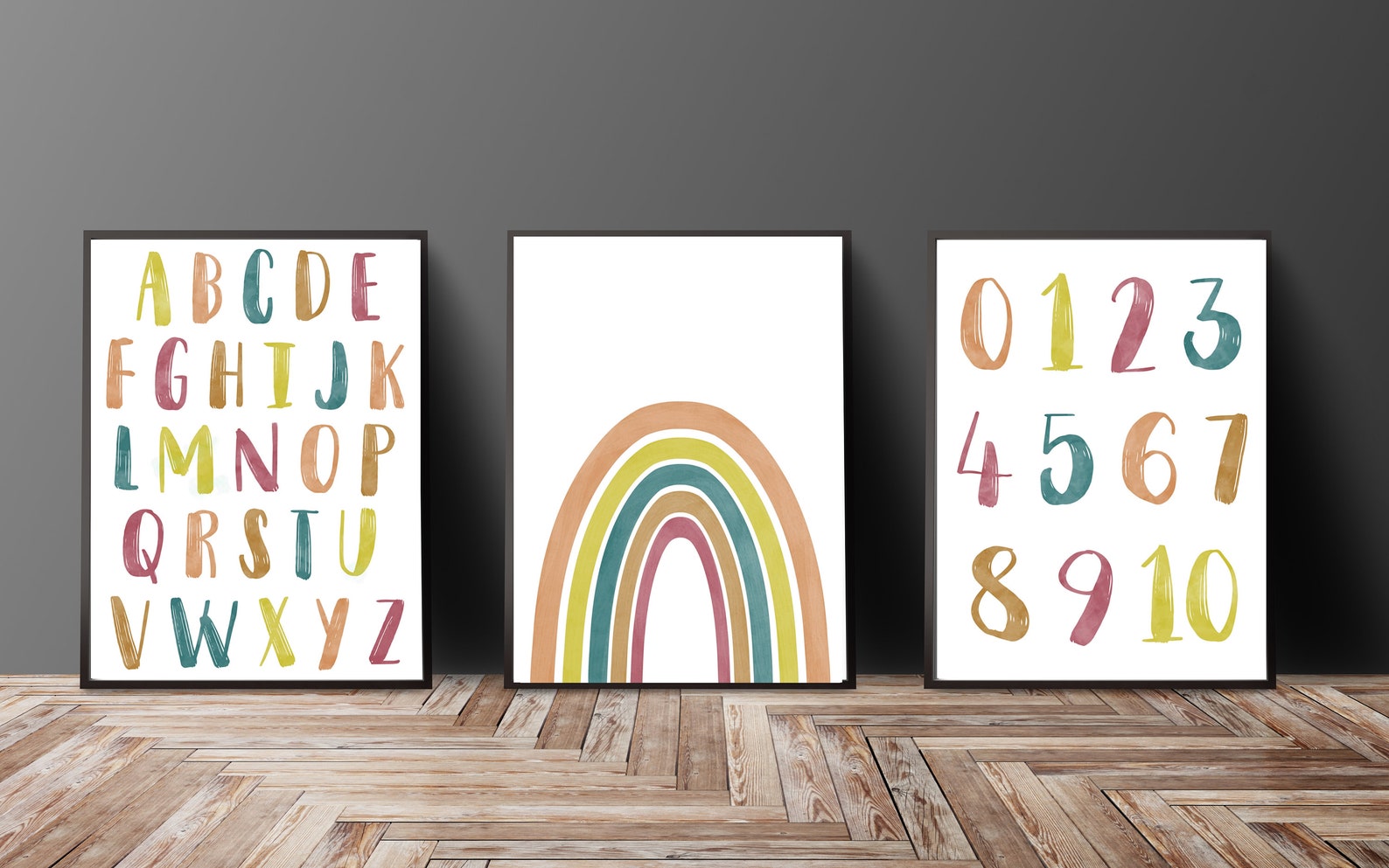 Set of Three Neutral Alphabet Poster Rainbow Boho Scandinavian - Etsy