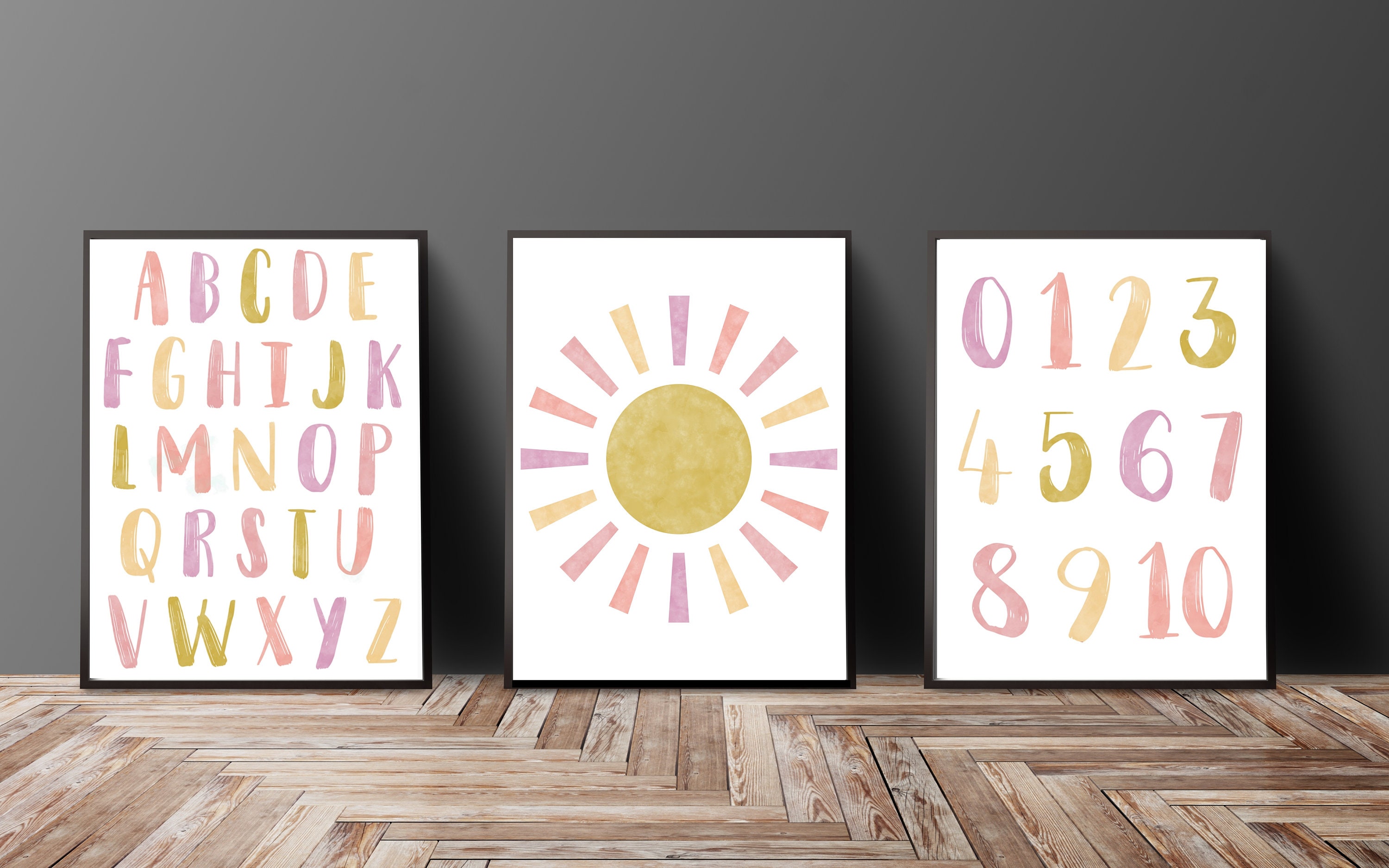 Set of Three Neutral Alphabet Poster Sunshine Boho Scandinavian Kid ...
