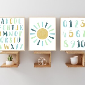 Set of Three Neutral Alphabet Poster Sunshine Boho Watercolor Kid ...