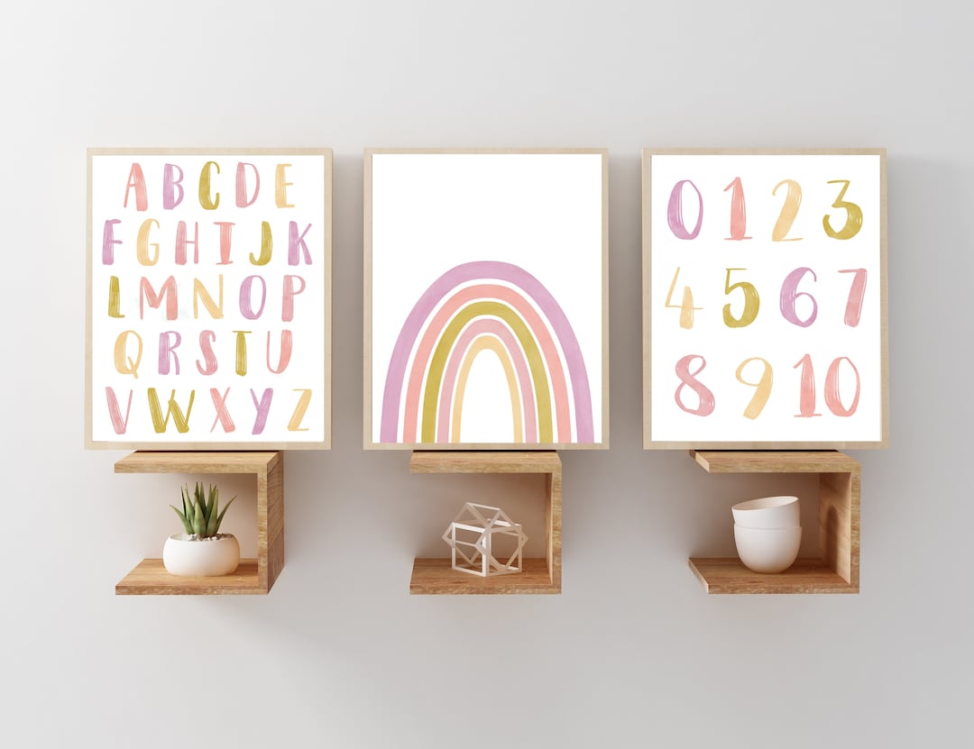 Set of Three Neutral Alphabet Poster Rainbow Boho Scandinavian Kids ...