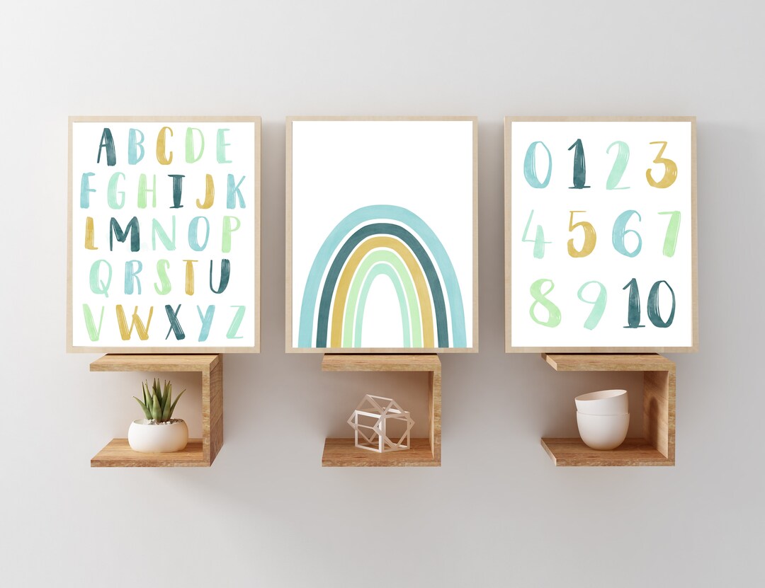 Set of Three Neutral Alphabet Poster Rainbow Boho Scandinavian Kids ...